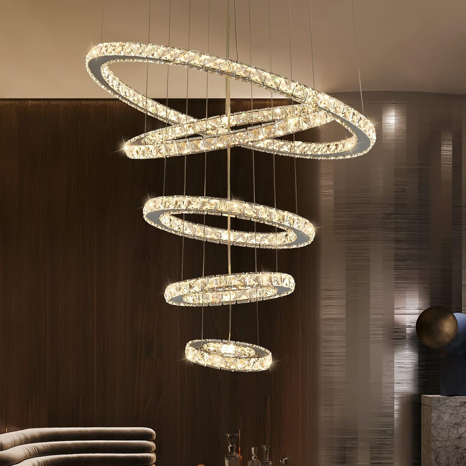 Orren Ellis Modern Crystal Chandelier With Adjustable LED Lighting For ...