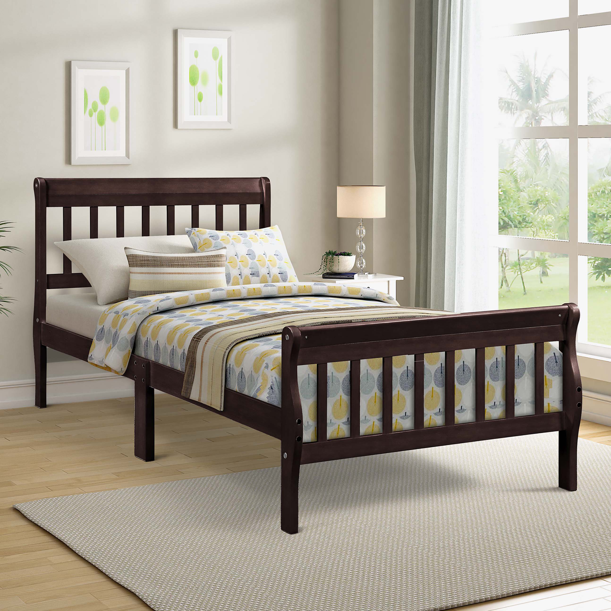 Lark Manor Wood Platform Bed Twin Bed Frame Panel Bed Mattress ...