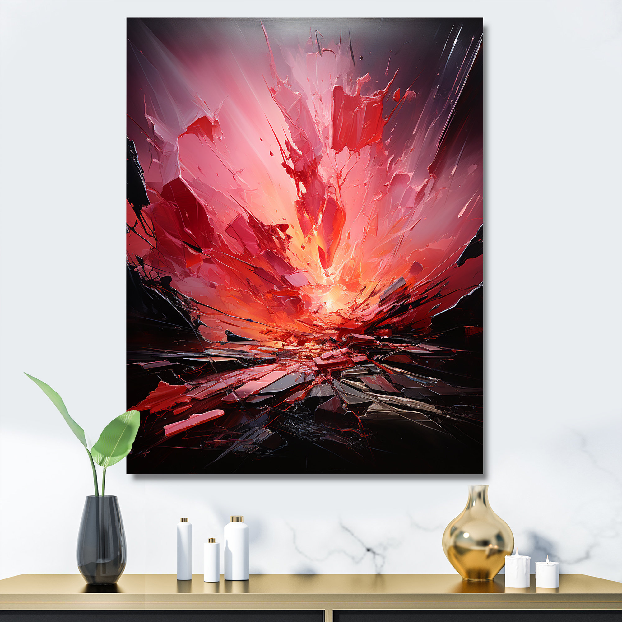 Wrought Studio Fractured Ruby Explosion - Abstract Shapes Wall Decor ...