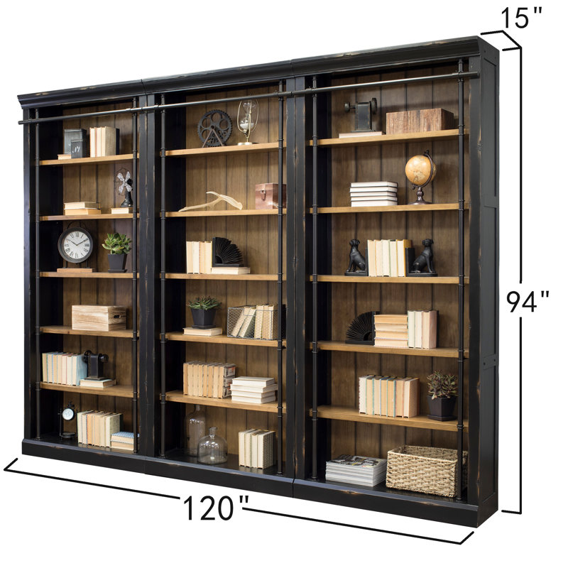 Birch Lane™ Lorna Assembled 94" Tall Bookcase Wall With Ladder, Storage ...