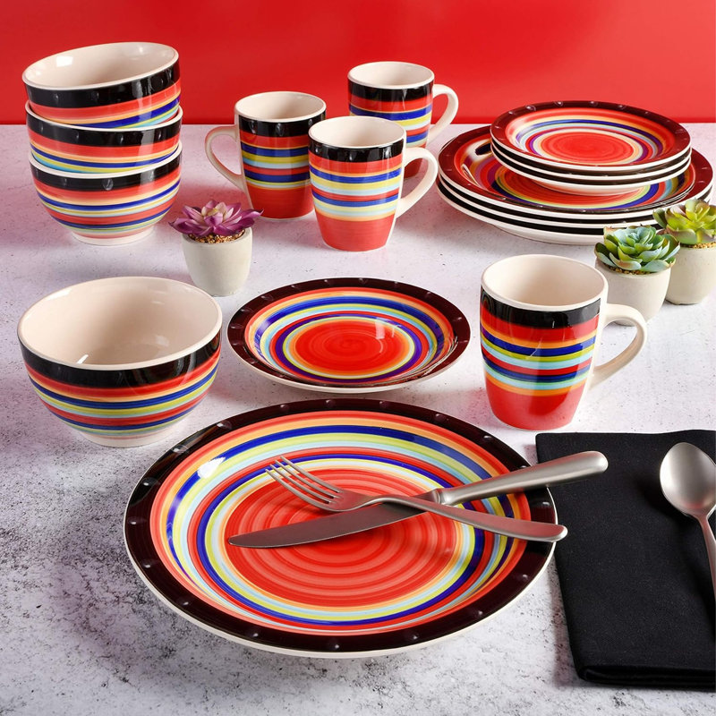 Gibson Home Casa Stellar 16 Piece Round Stoneware Dinnerware Set in Red ...