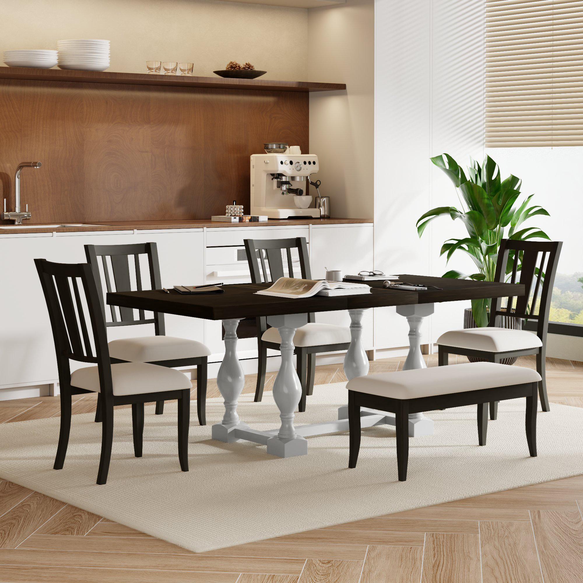 Wildon Home® Traditional 6-Piece 78inch Trestle Extendable Dining Table ...