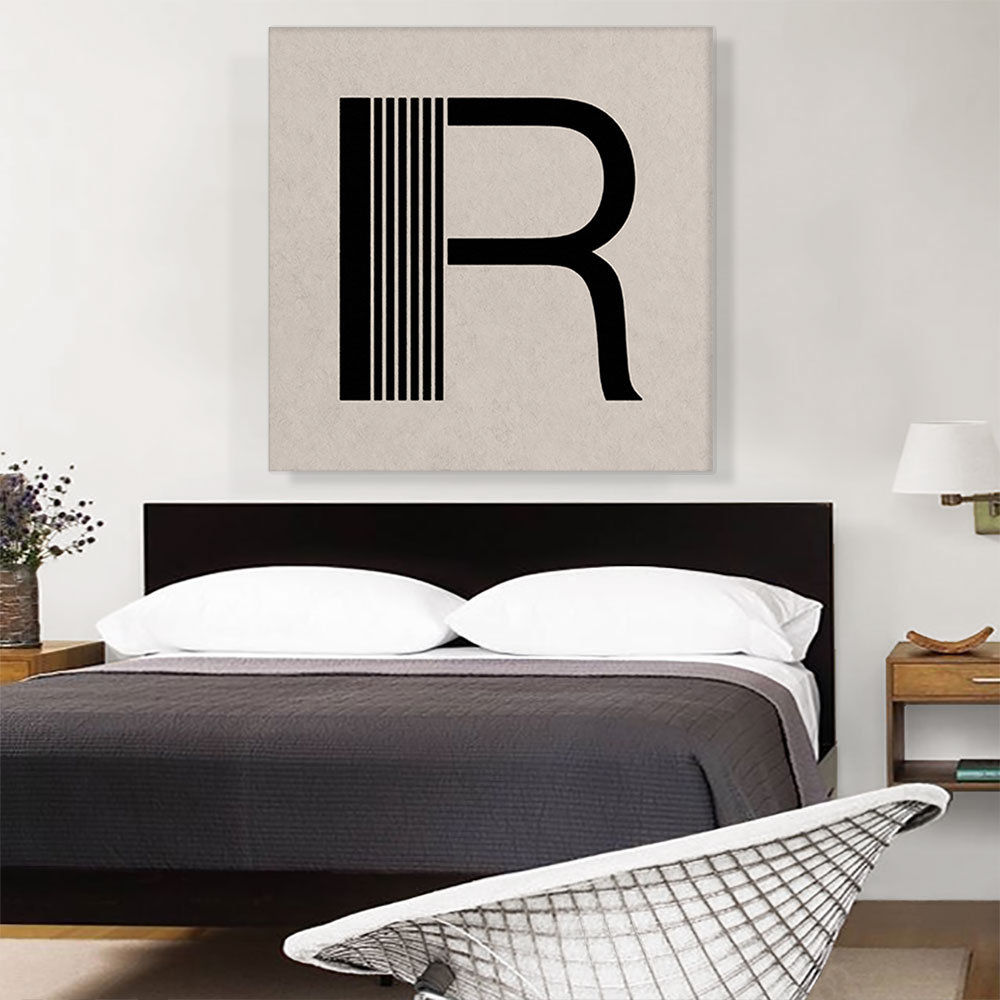 ARTCANVAS Beige Black Line Alphabet Letter R Canvas Art Print - Wayfair ...