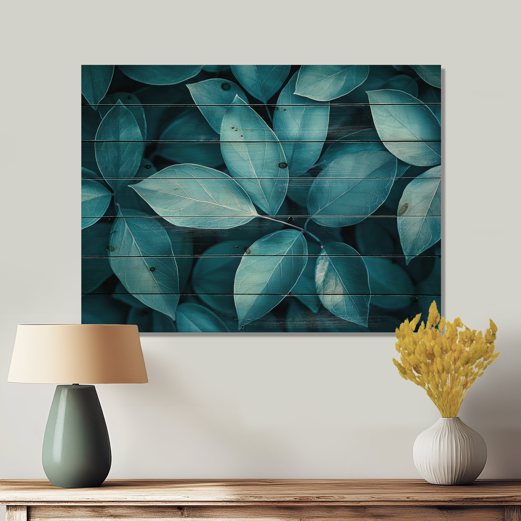 Ophelia & Co. Monochrome Teal Leaves Layers II - Leaves Wood Wall Decor ...