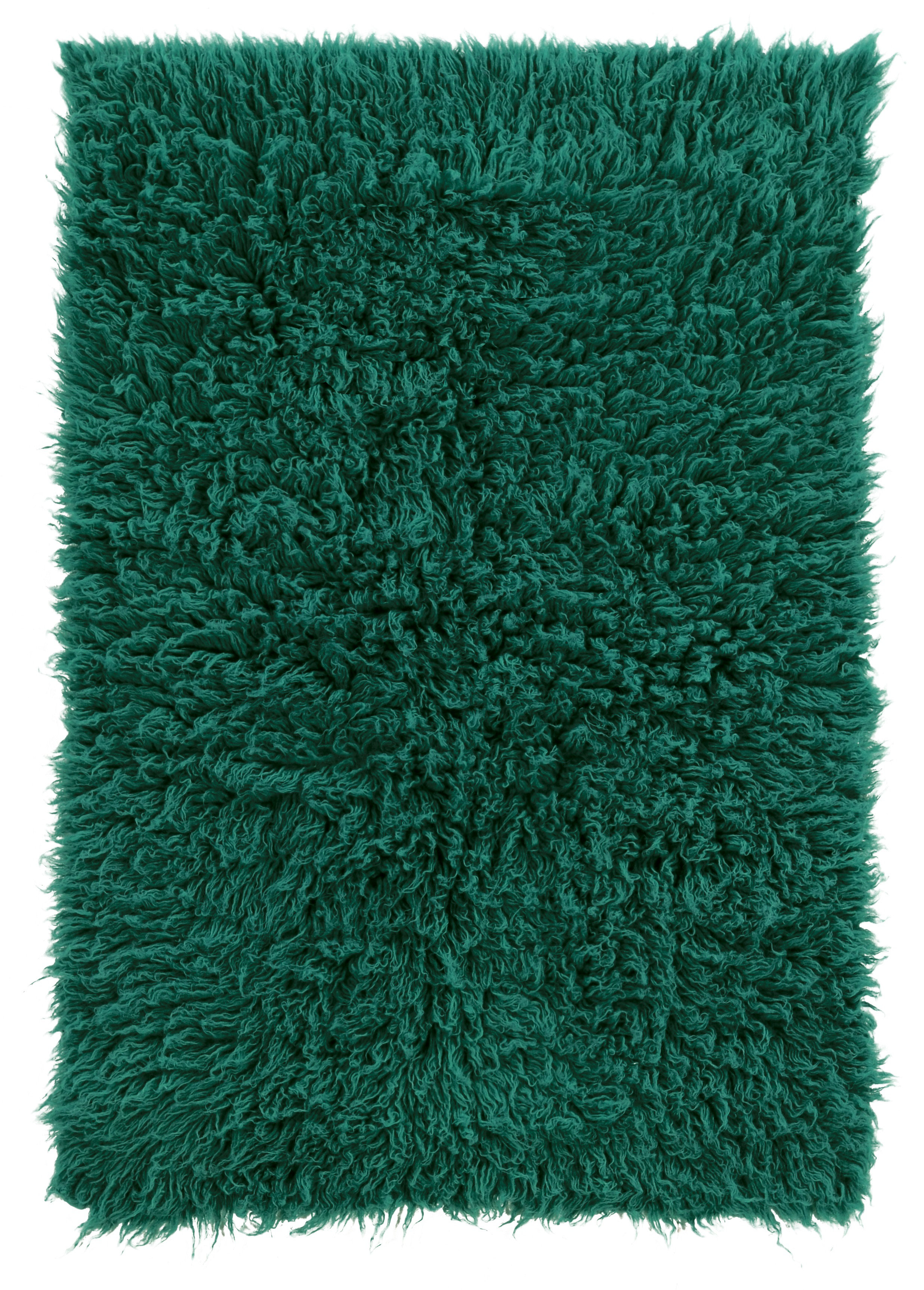 Ebern Designs Aaiden Flokati Wool Shag Hand Loomed Emerald Green Rug ...