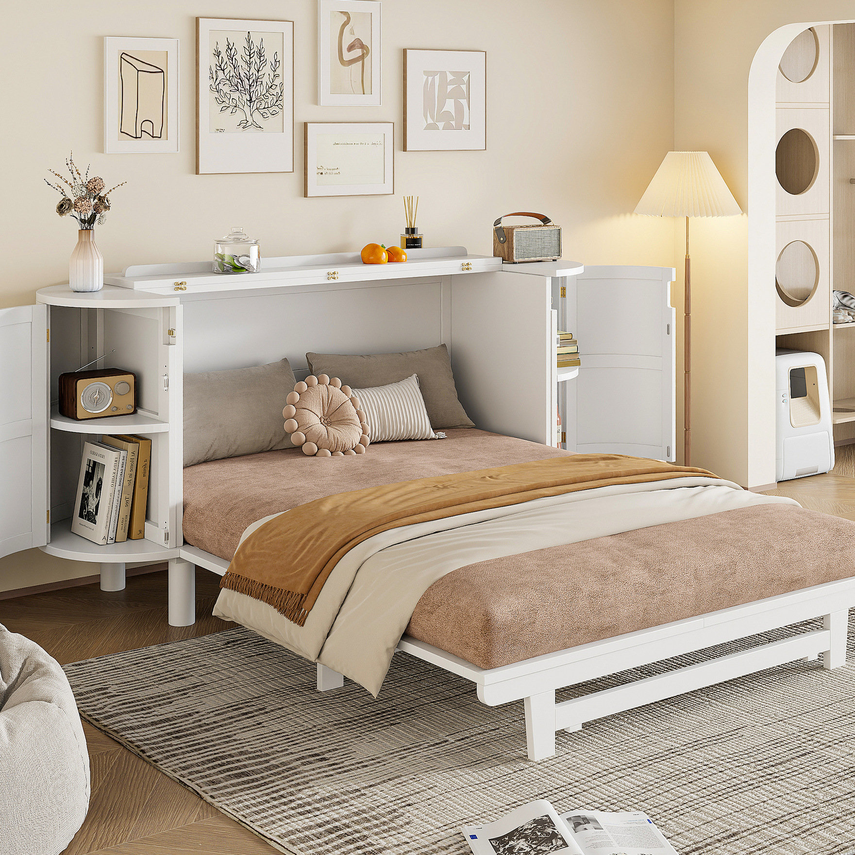 Brayden Studio Queen Bed In White With Hidden Compartments & Chic ...