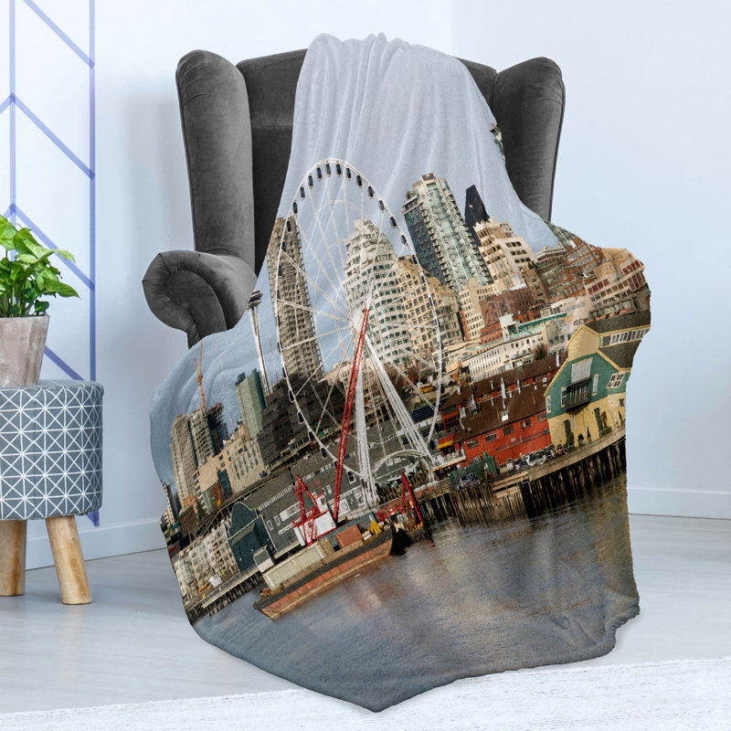 Ambesonne Seattle Skyline Fleece Throw Blanket Elliott Bay Scenery ...