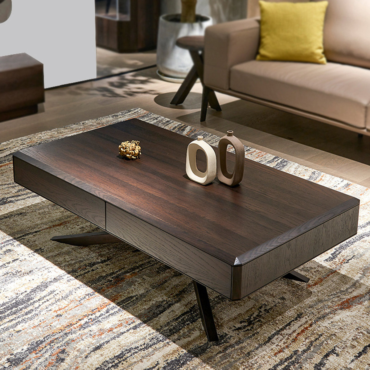 Corrigan Studio 51.18"Nut-Brown Solid Wood Rectangular Coffee Table ...