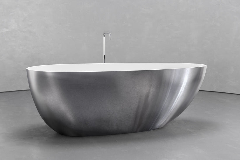 Vast Studio Textured Grey Concrete Metallic Freestanding Oval Bathtub ...
