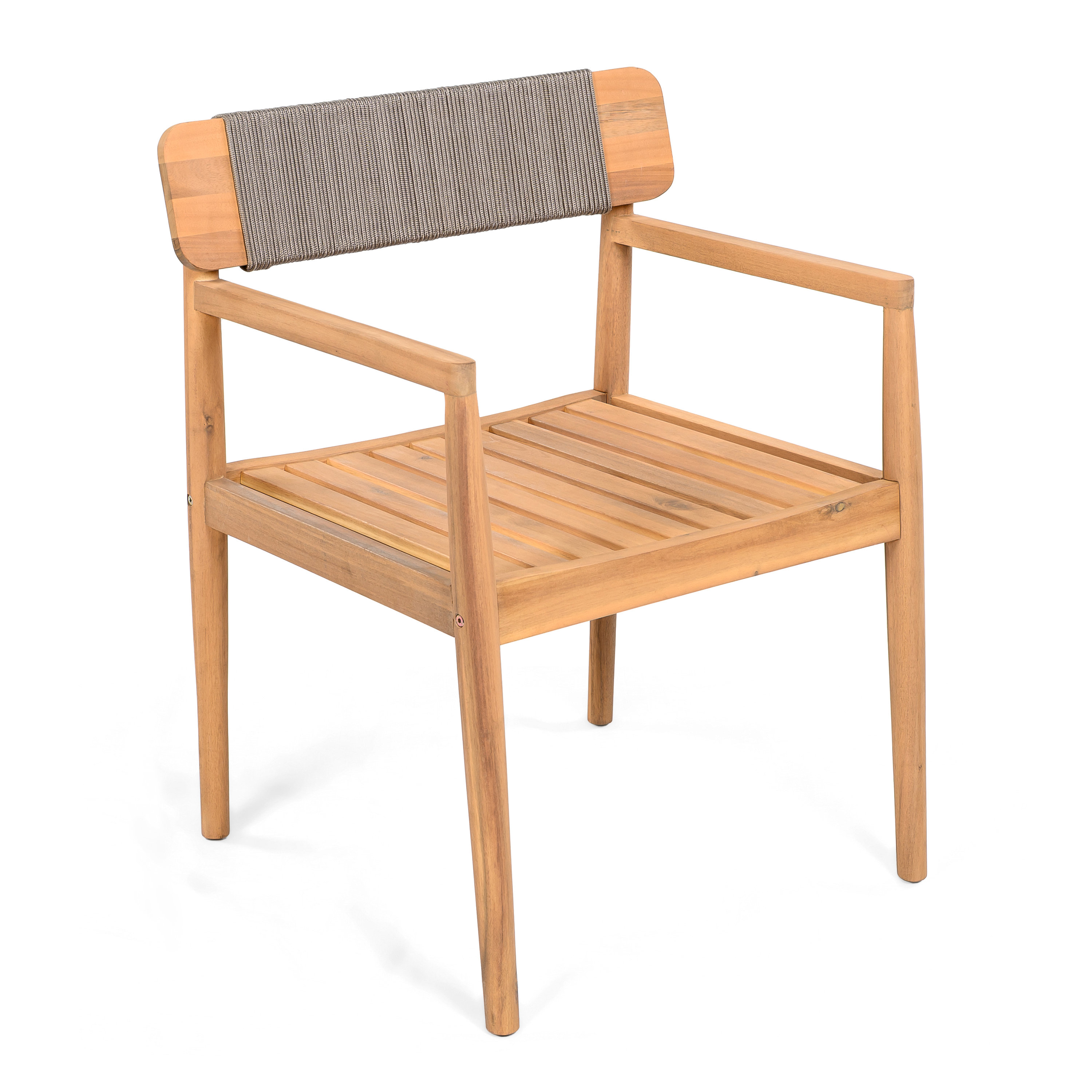 Bay Isle Home™ Corwyn Patio Acacia Wood Woven Rope Dining Chairs With ...