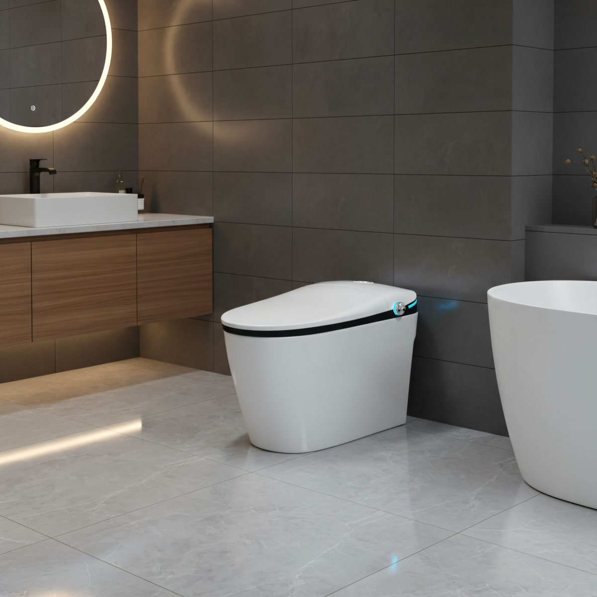 HENANCHANGHOU Luxury White Smart Toilet With Foot Sensor For Automatic ...