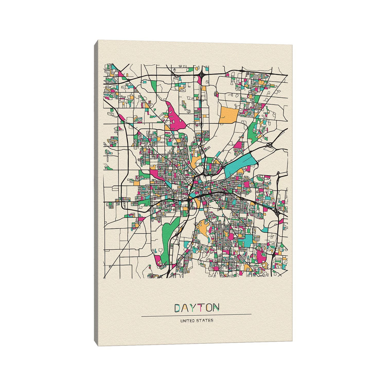 East Urban Home Dayton, Ohio Map by Ayse Deniz Akerman - Wrapped Canvas ...