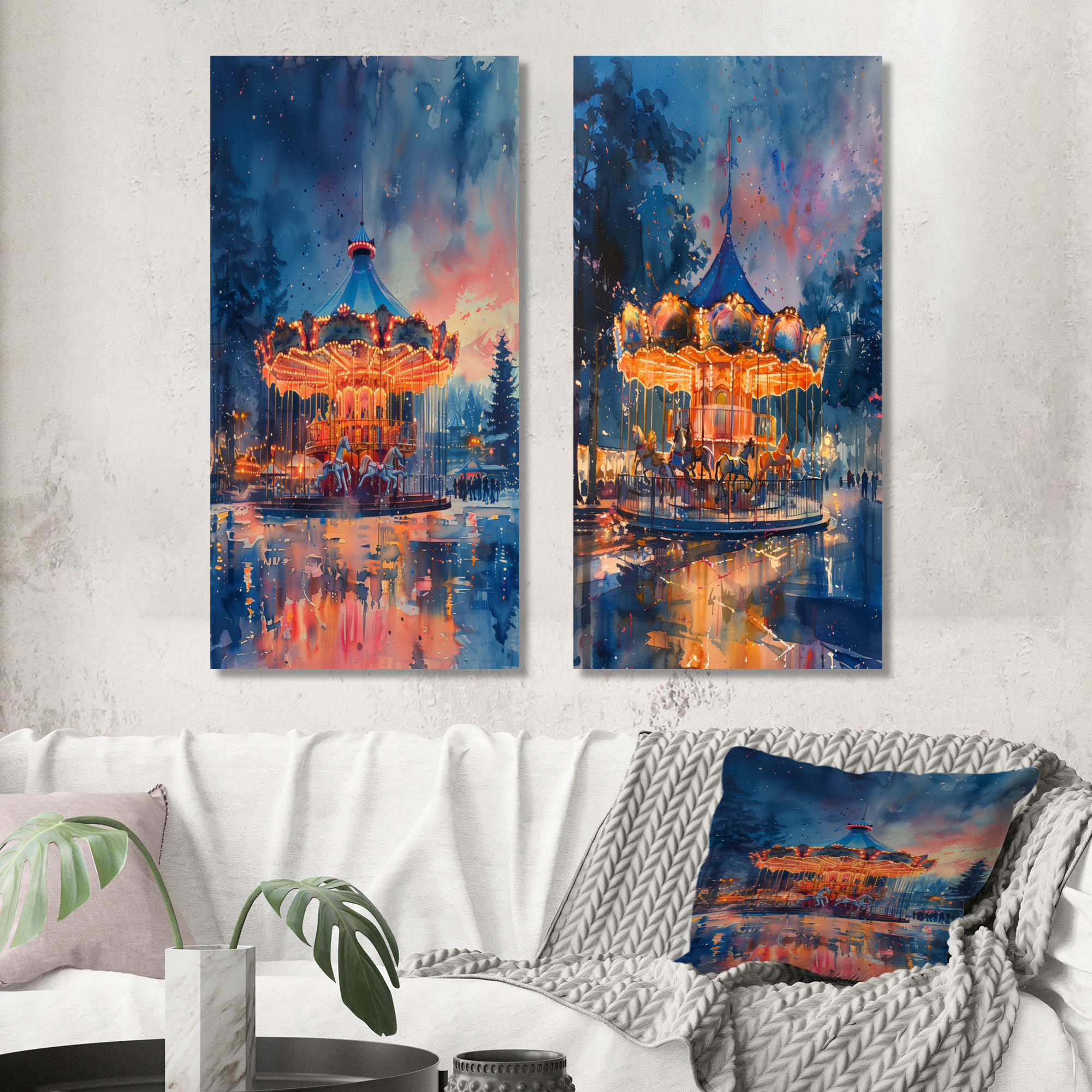 Red Barrel Studio® Orange Blue Fairy Tale Carousel I - Carousel Wall ...