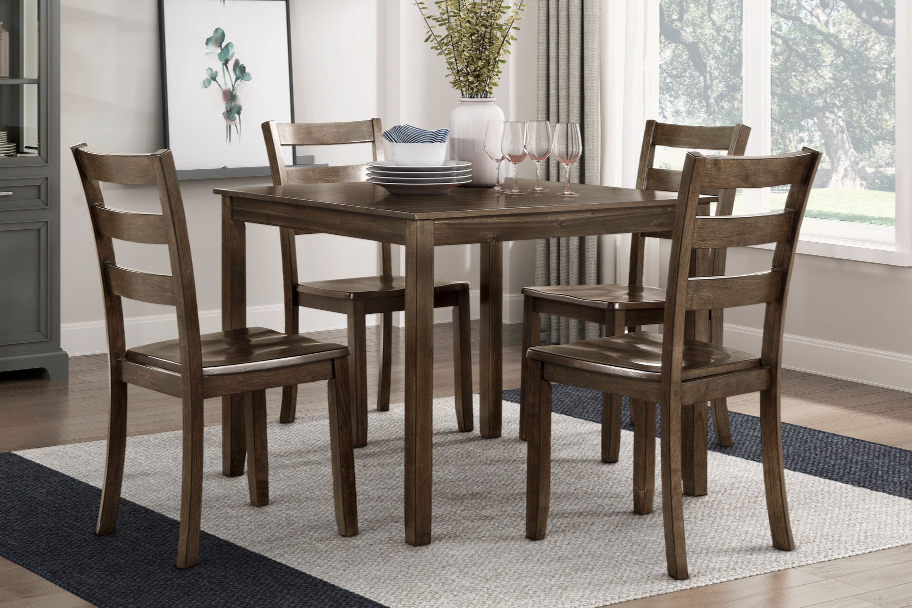 Gracie Oaks Transitional Charcoal Brown Finish 5PC Dining Set Table And ...