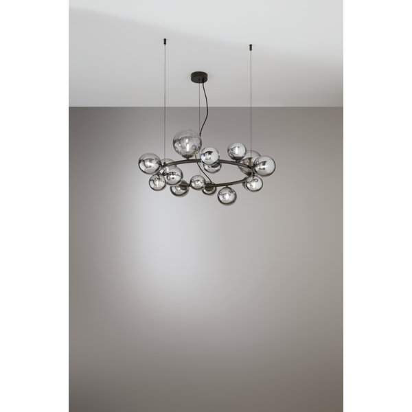 Ivy Bronx HONEY Black Metal Hanging Light With 16 Smoked Diffusers ...