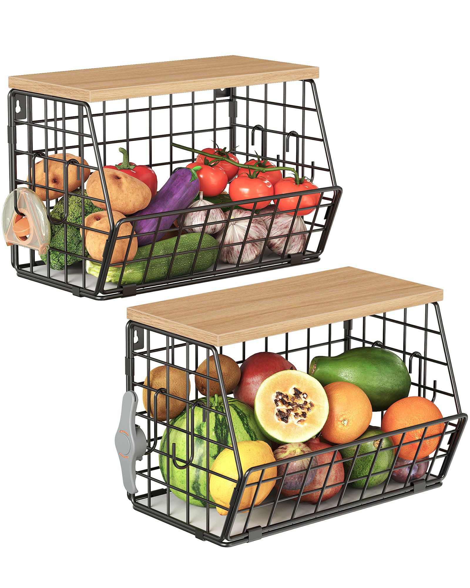 Latitude Run® 2 Pack Stackable Hanging Fruit Basket, Wire Basket With ...