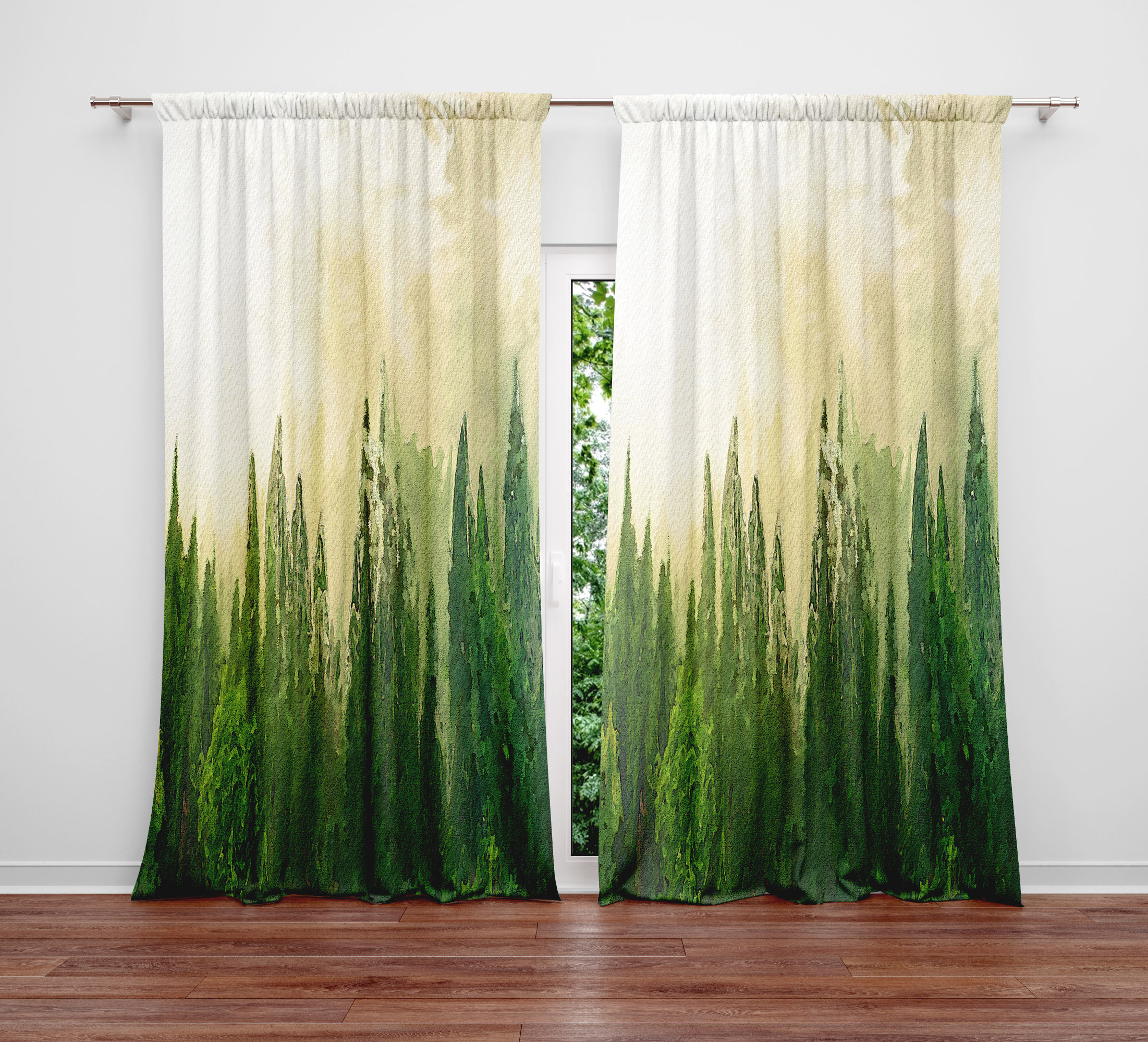 Loon Peak® Quirion Foggy Pine Forest Curtain Panels | Wayfair