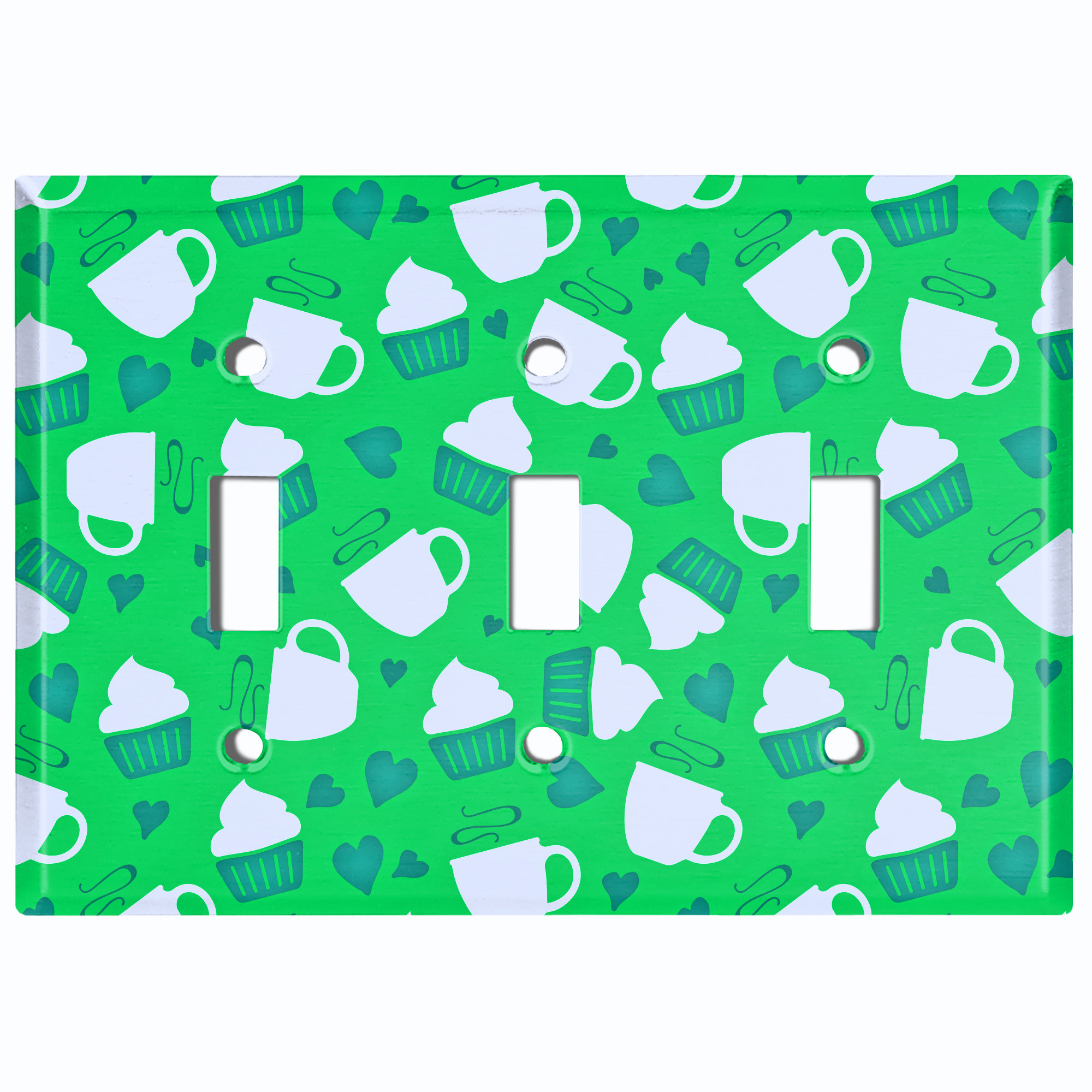 WorldAcc Coffee Cup Cake Green White 3-Gang Toggle Light Switch Wall ...