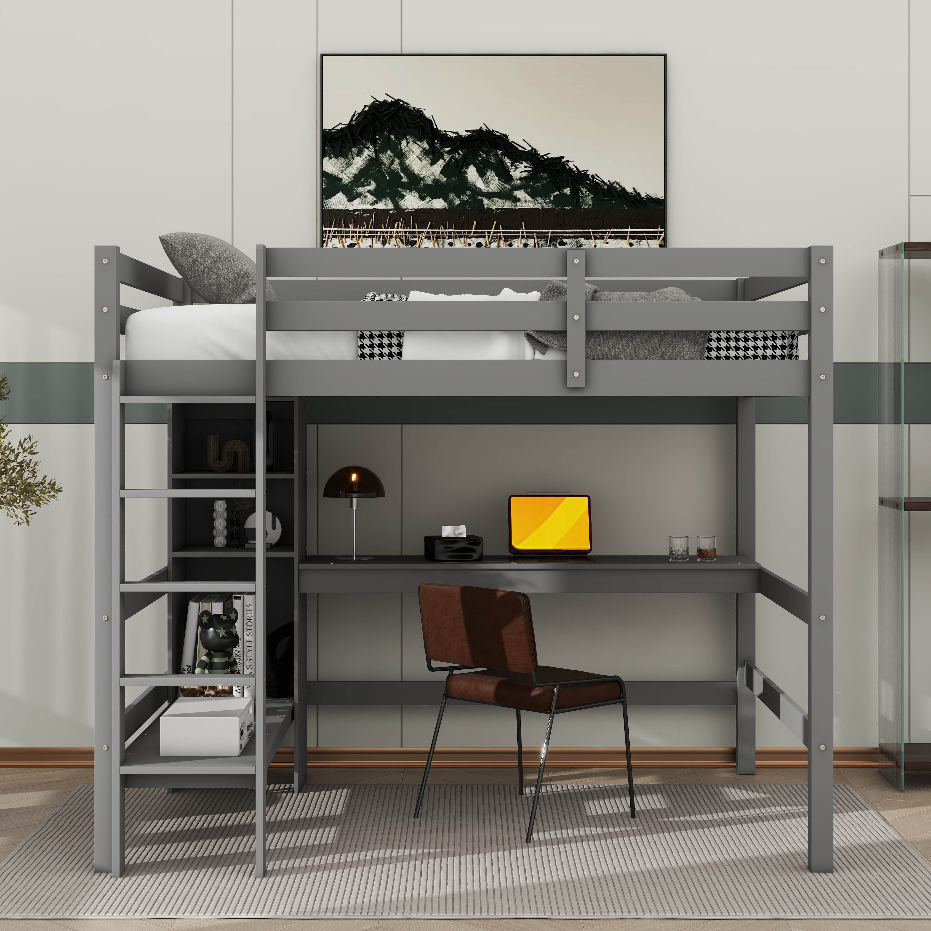 Harriet Bee A Full-Sized Loft Bed, Equipped With Versatile Shelves And ...