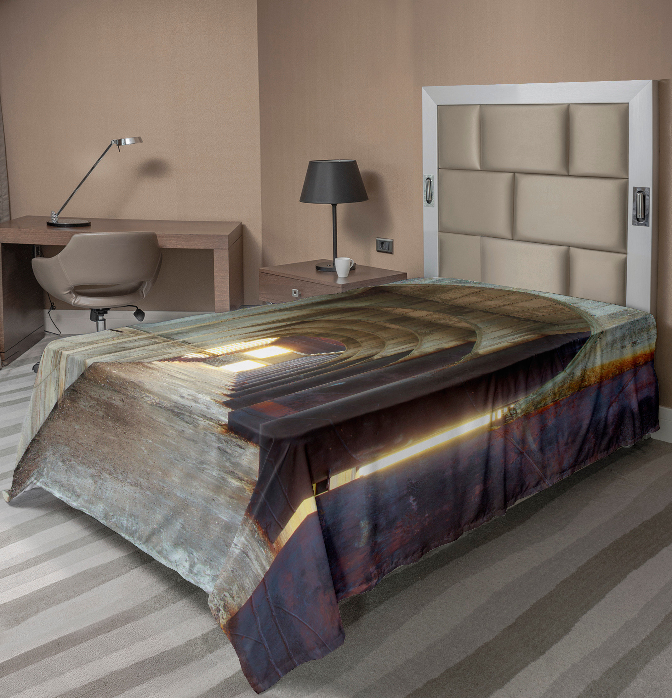 Ambesonne Urban Top Flat Sheet Corridor Concrete Rustic Purple Brown ...