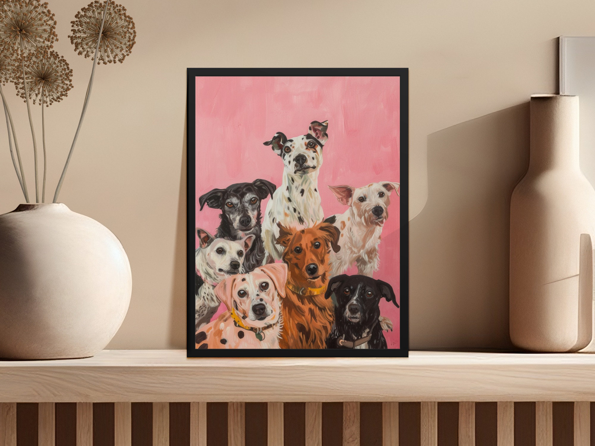 Happy Larry Dog Portrait Wall Art, Funny Dogs, Group of Dogs, Canine ...