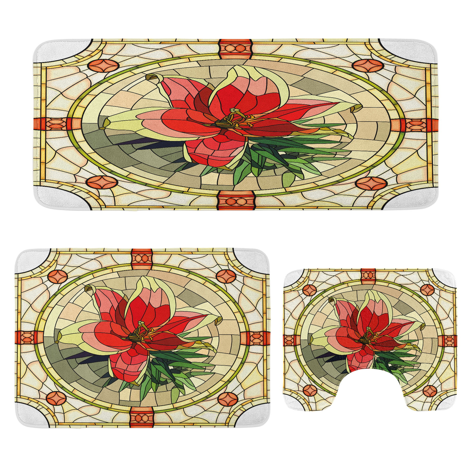 East Urban Home Colorful Bathroom Rug Set 3 Pieces U-Shape & Rectangle ...