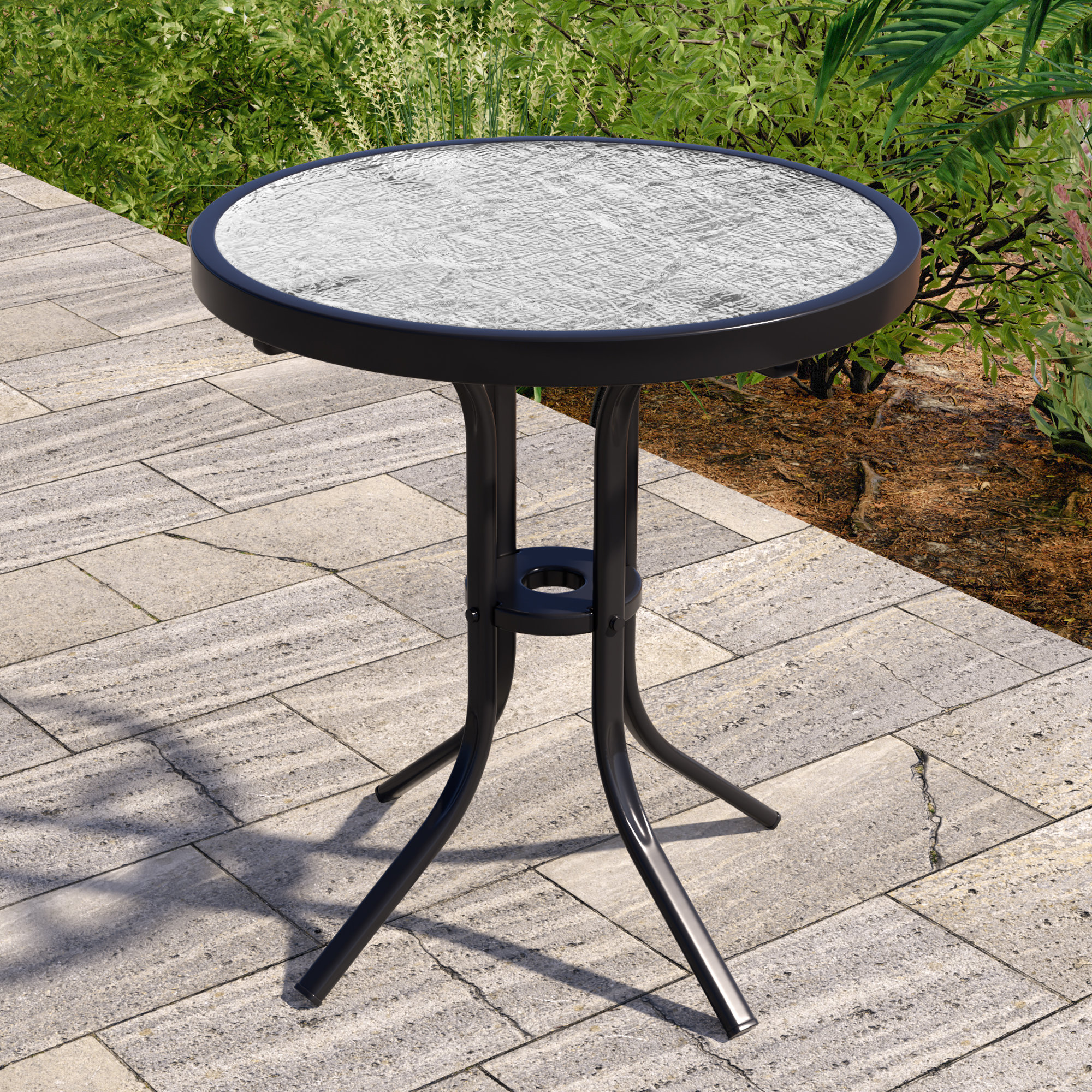 Causeway Bay Patio Steel Side Table with Round Glass Table Top | Wayfair