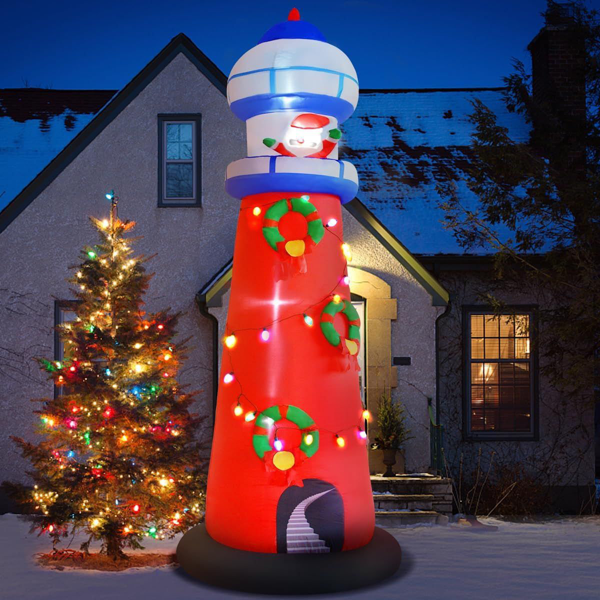 The Holiday Aisle® Christmas Inflatable Lighthouse Decorations, 10FT ...