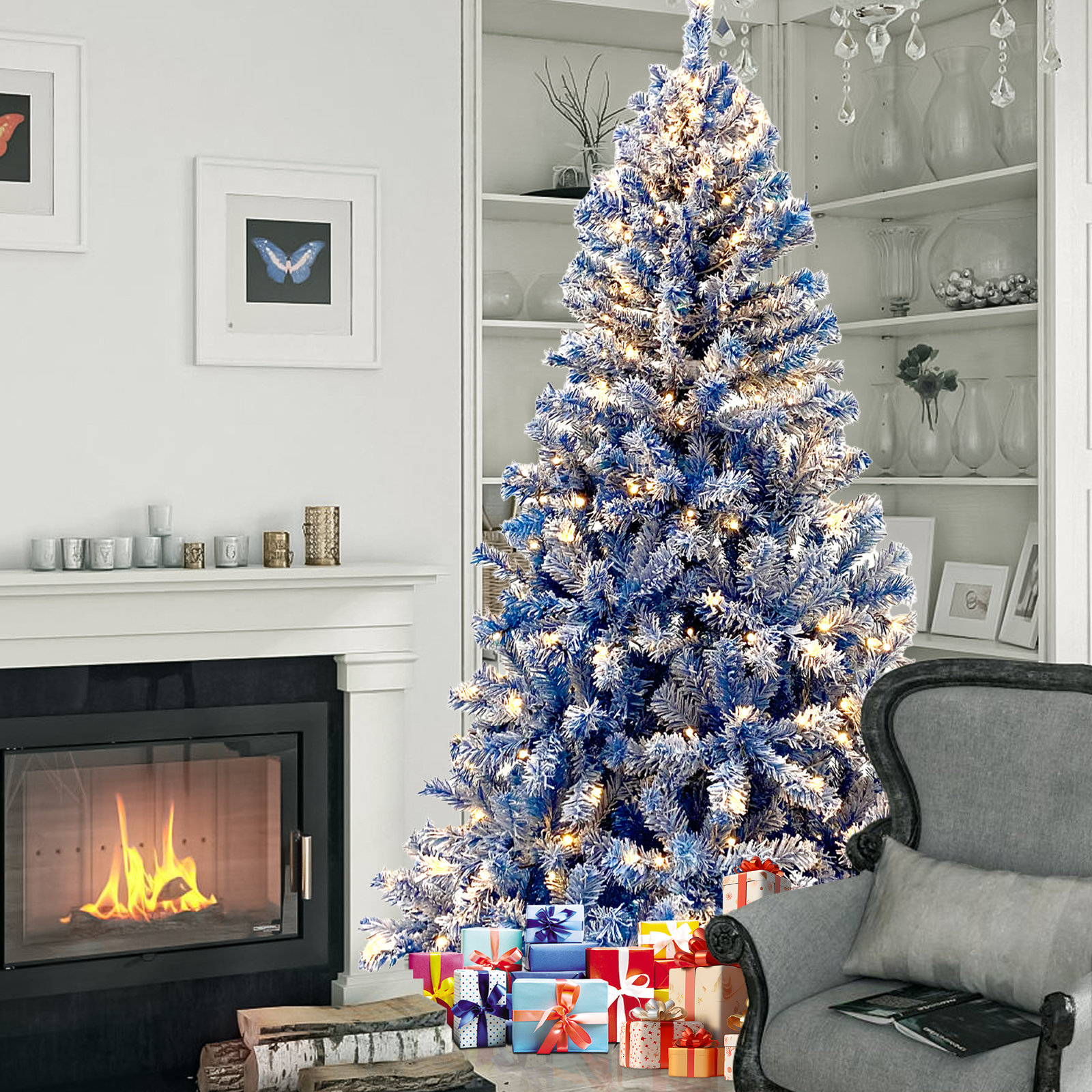 The Holiday Aisle® 6FT Snow Flocked Pre-Lit Artificial Fir Christmas ...