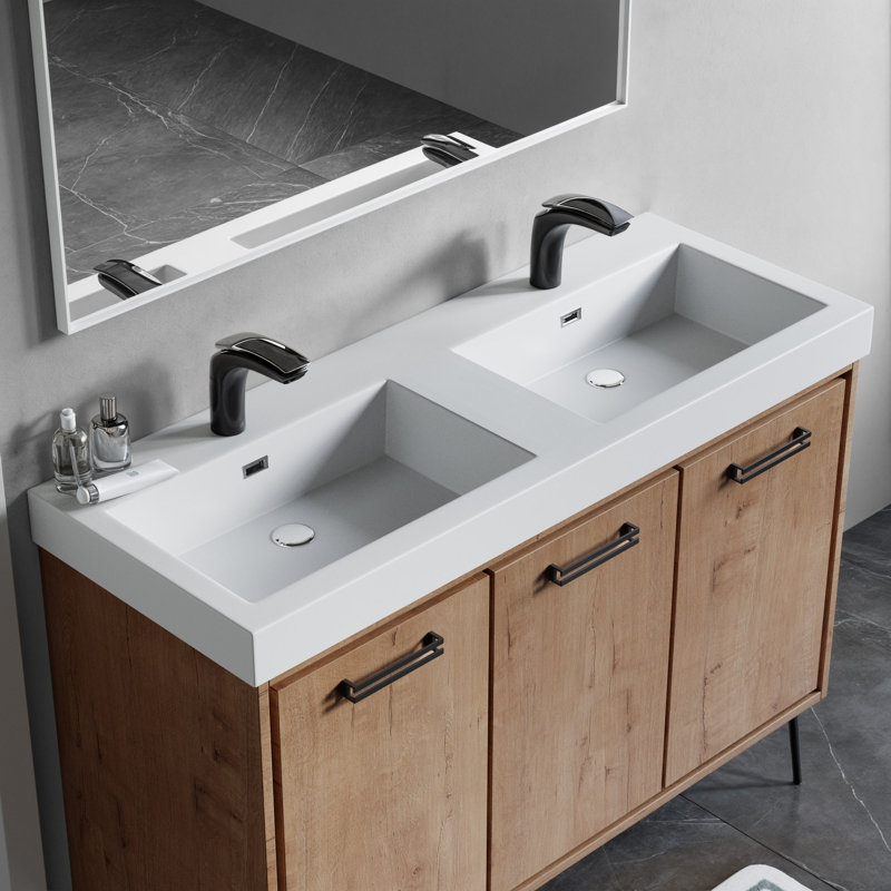 Dowell 48" Rectangular Drop-In Double Bathroom Sink with Overflow ...