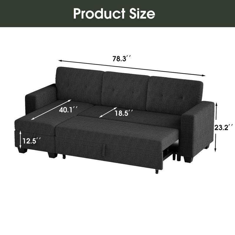 Ebern Designs Jalencia L-Shaped Corduroy Upholstered Sleeper Sectional ...