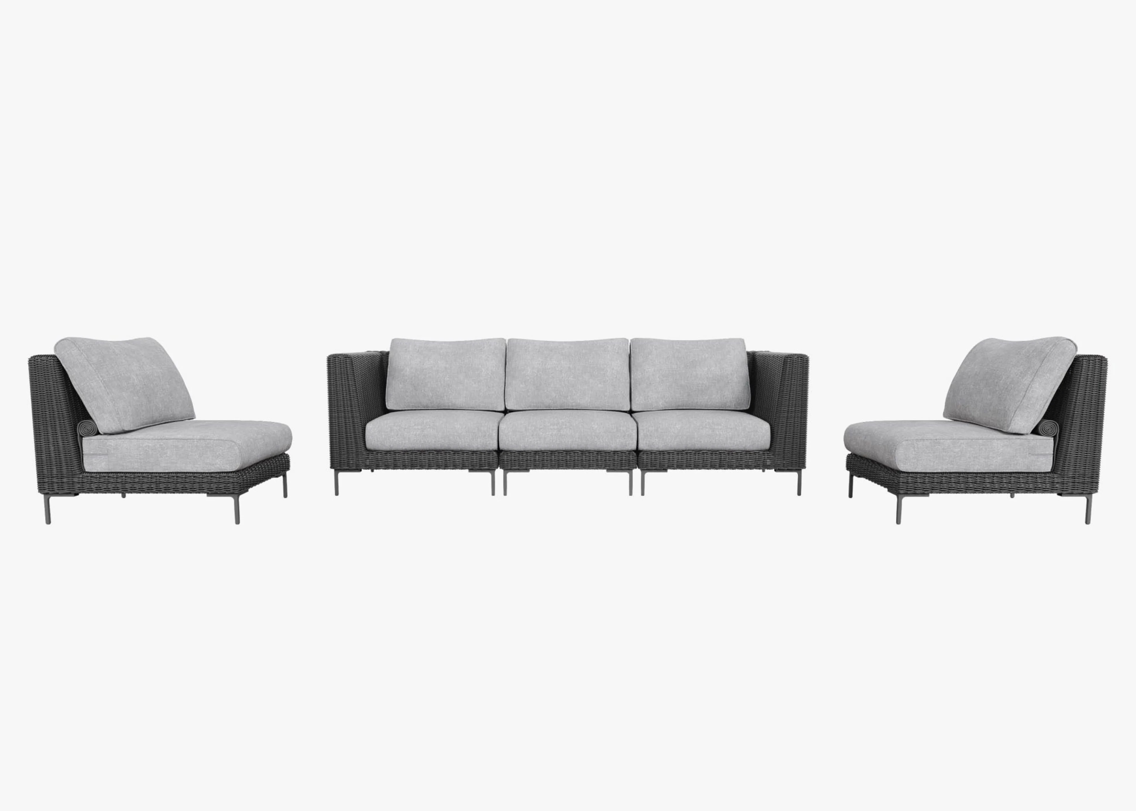 Outer Black Wicker Outdoor Sofa With Armless Chairs - 5 Seat, Pacific ...