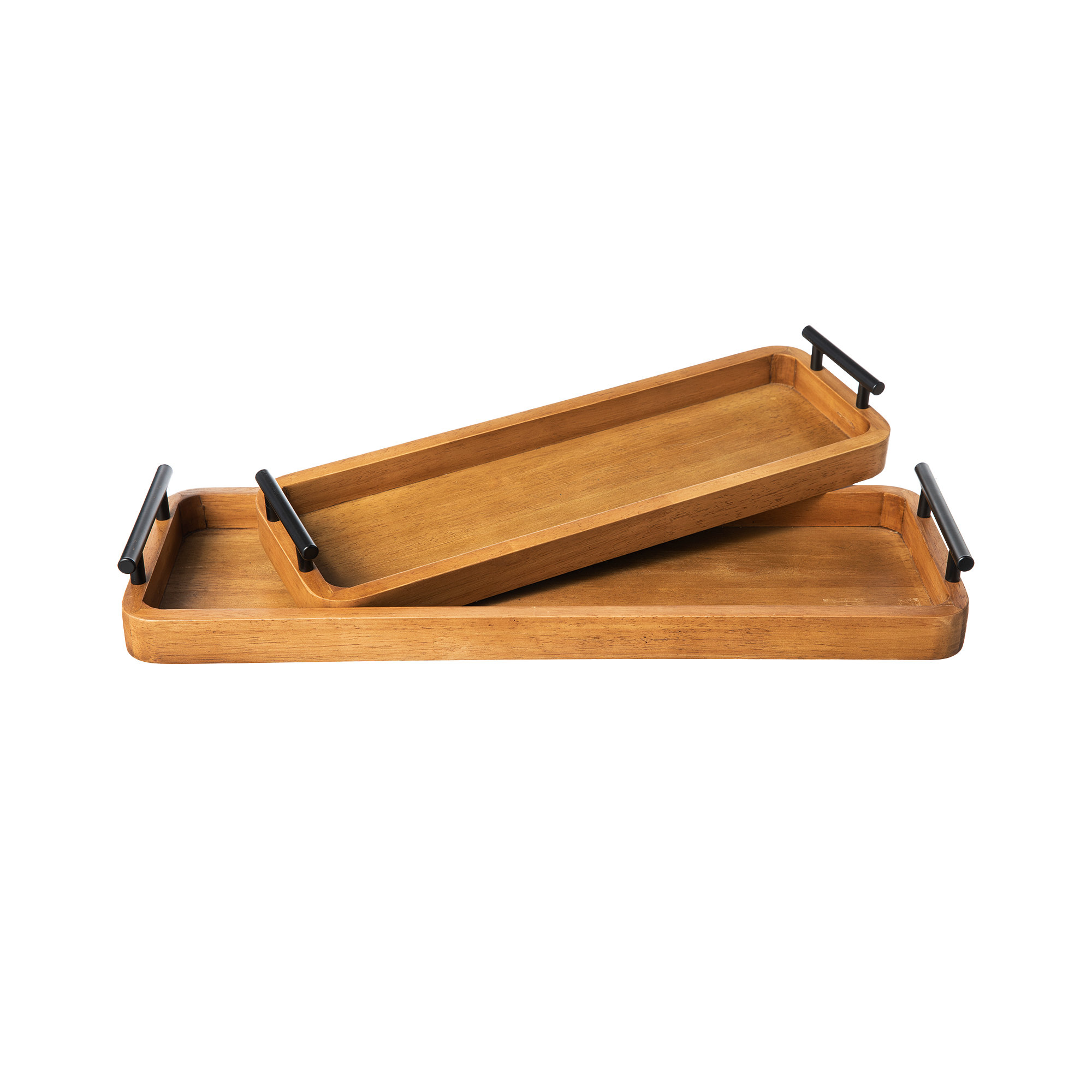 17 Stories Rectangle Acacia Wood Trays With Metal Handles & Reviews ...