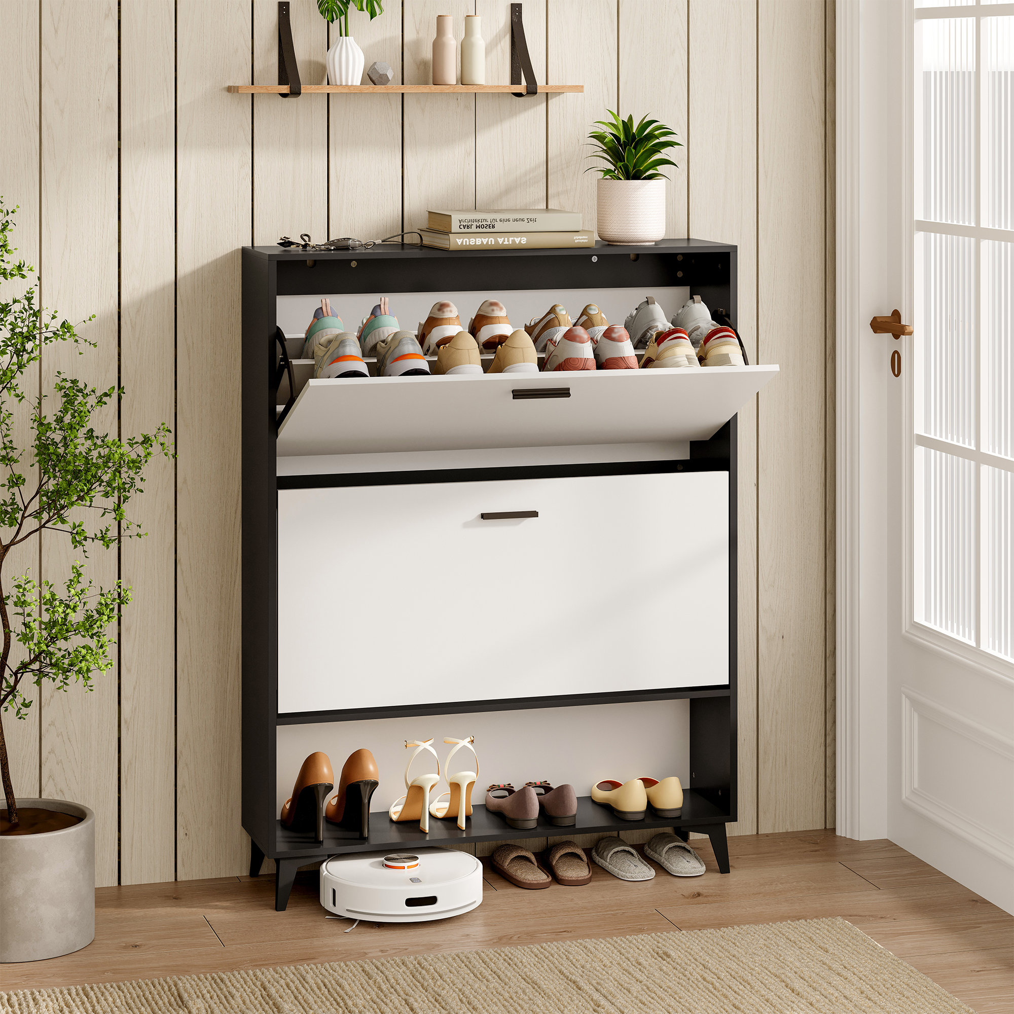 Rebrilliant Shoe Cabinet, Freestand Shoe Organizer Cabinet with 2 Flip ...