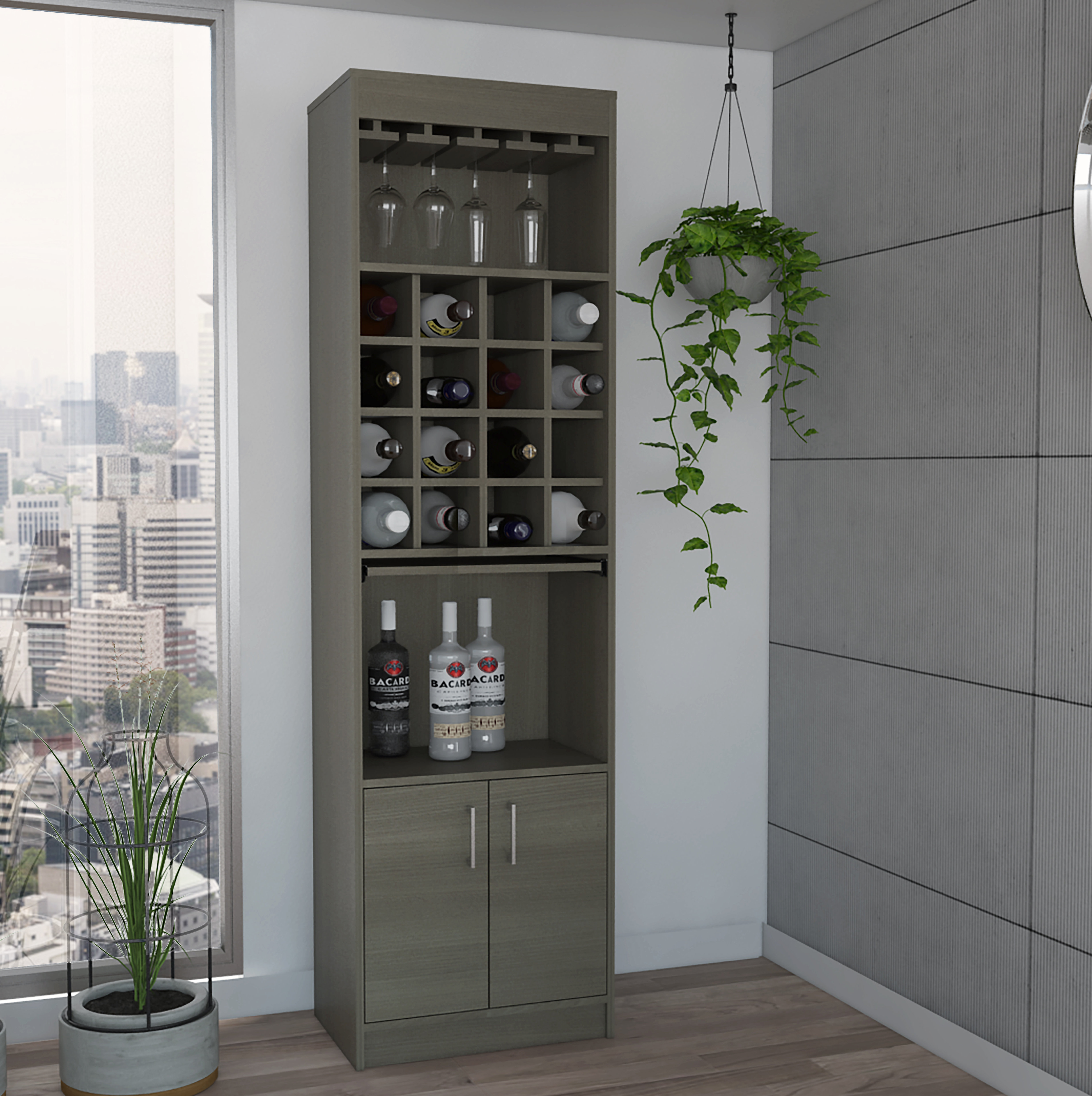 Ebern Designs Kava 71" Tall Bar Cabinet with 16 Cubbies, Shelf ...