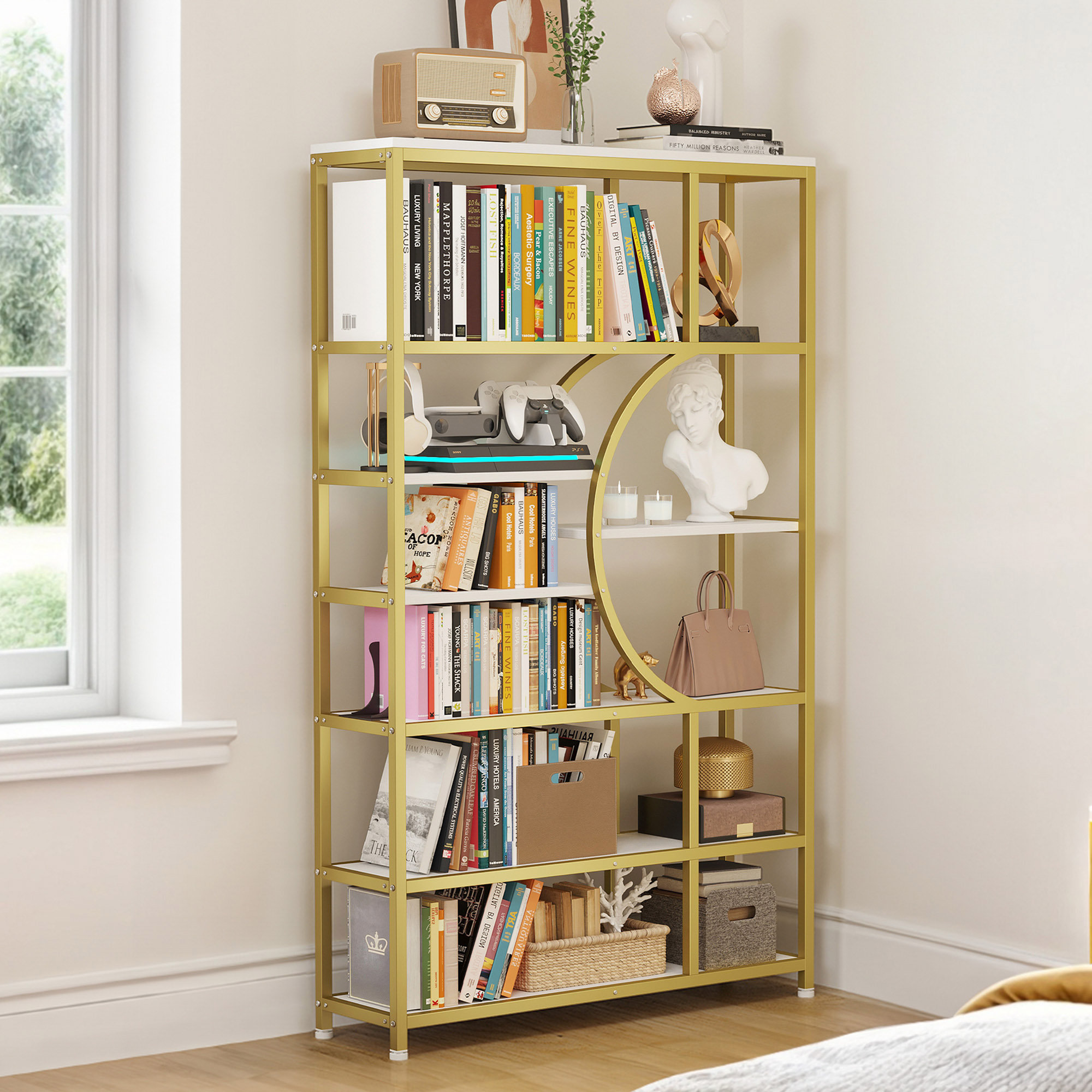 17 Stories Alverstone 71" H Tall Geometric Bookcase Bookshelves | Wayfair