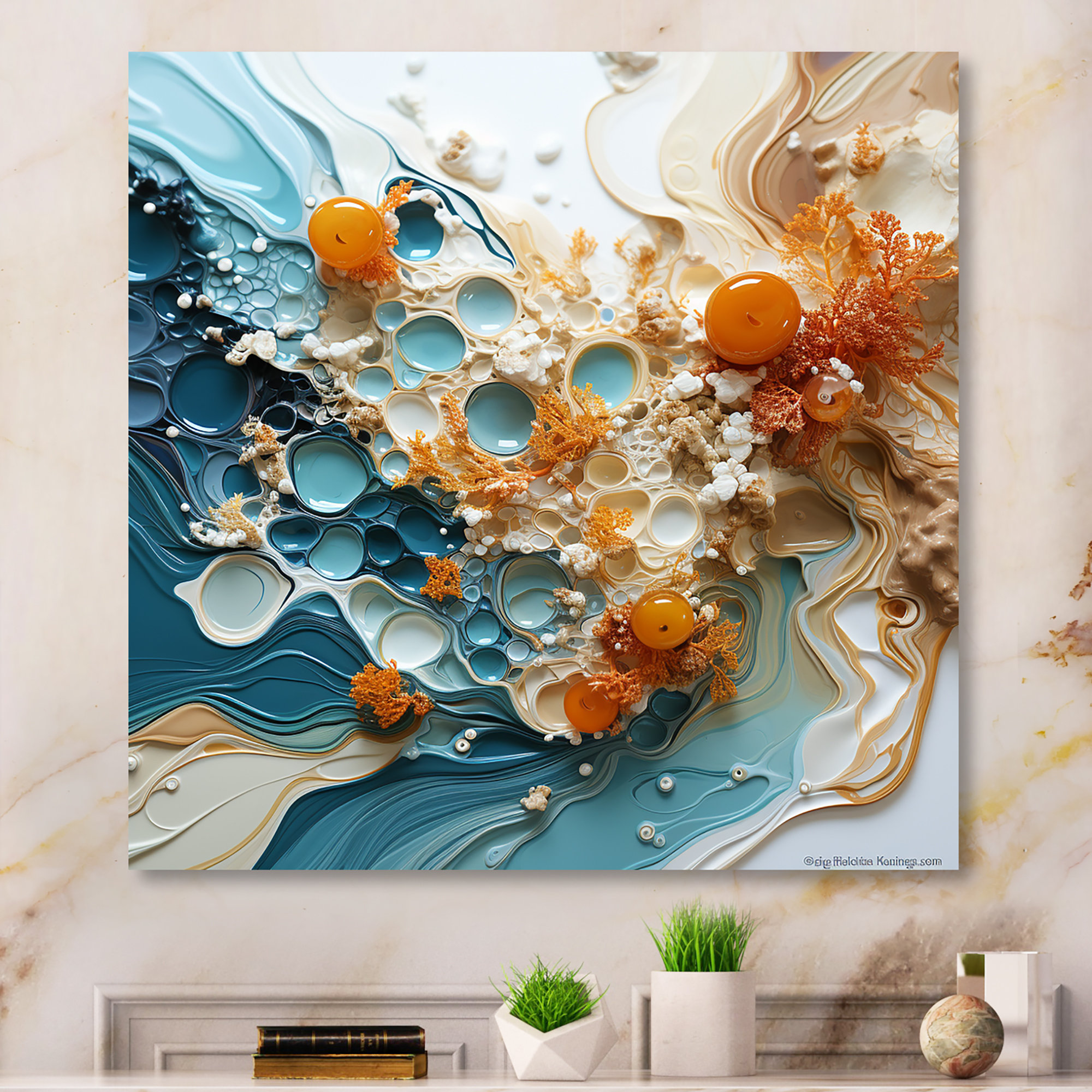Wrought Studio™ Blue And White Geyser Liquid Ink I - Abstract Shapes ...
