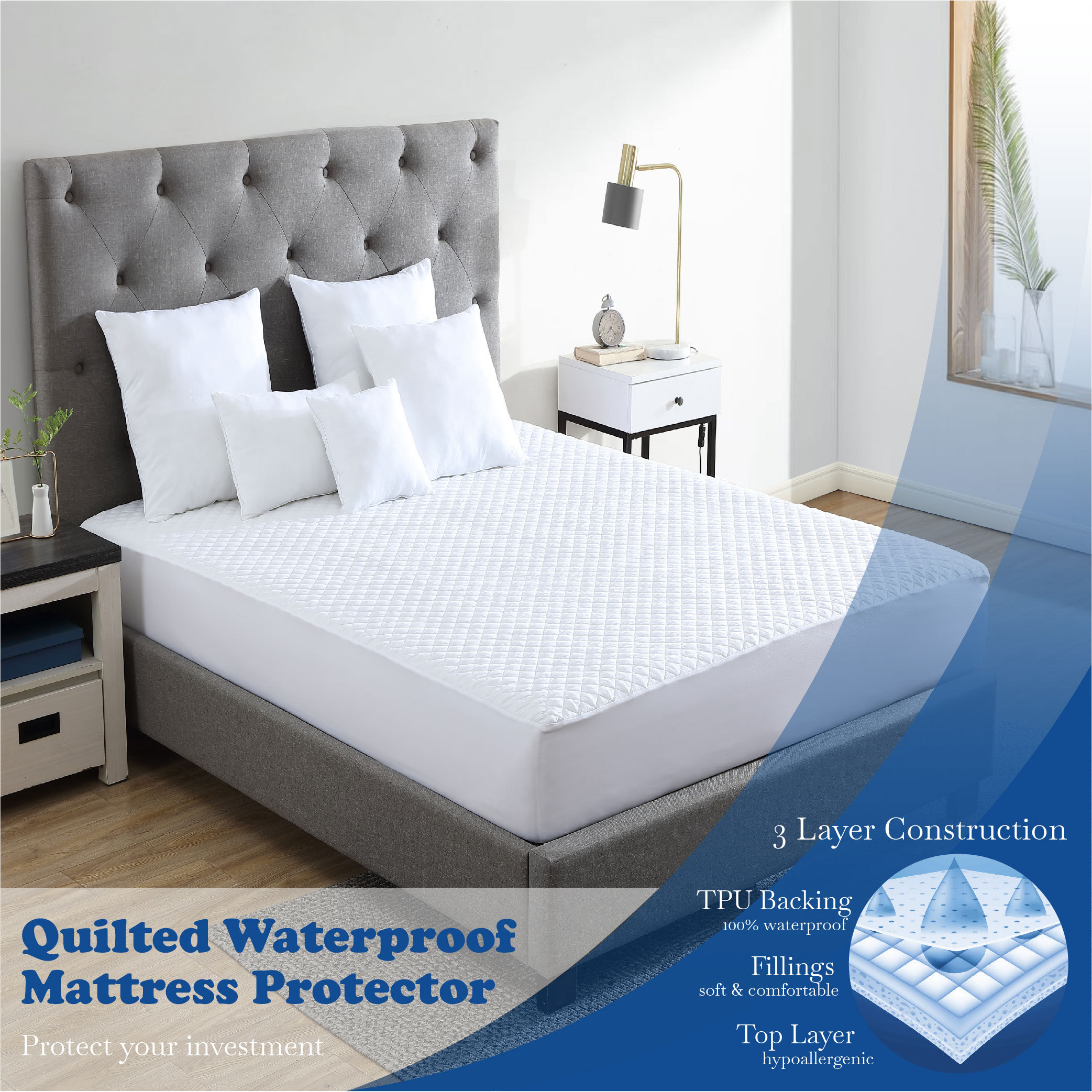 The Twillery Co. Dellbrook Quilted Waterproof Mattress Protector Cover ...