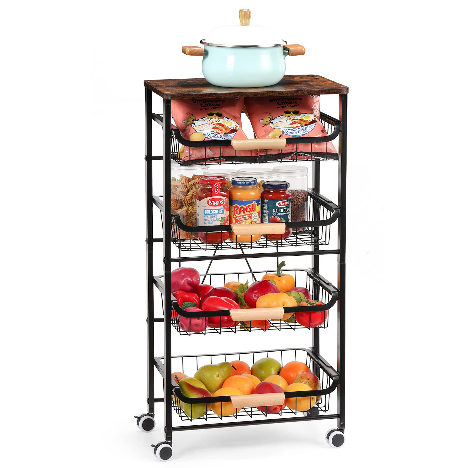 SPECIALTY FLOORING INC Kitchen Storage Rolling Cart On Wheels, 5 Tier ...