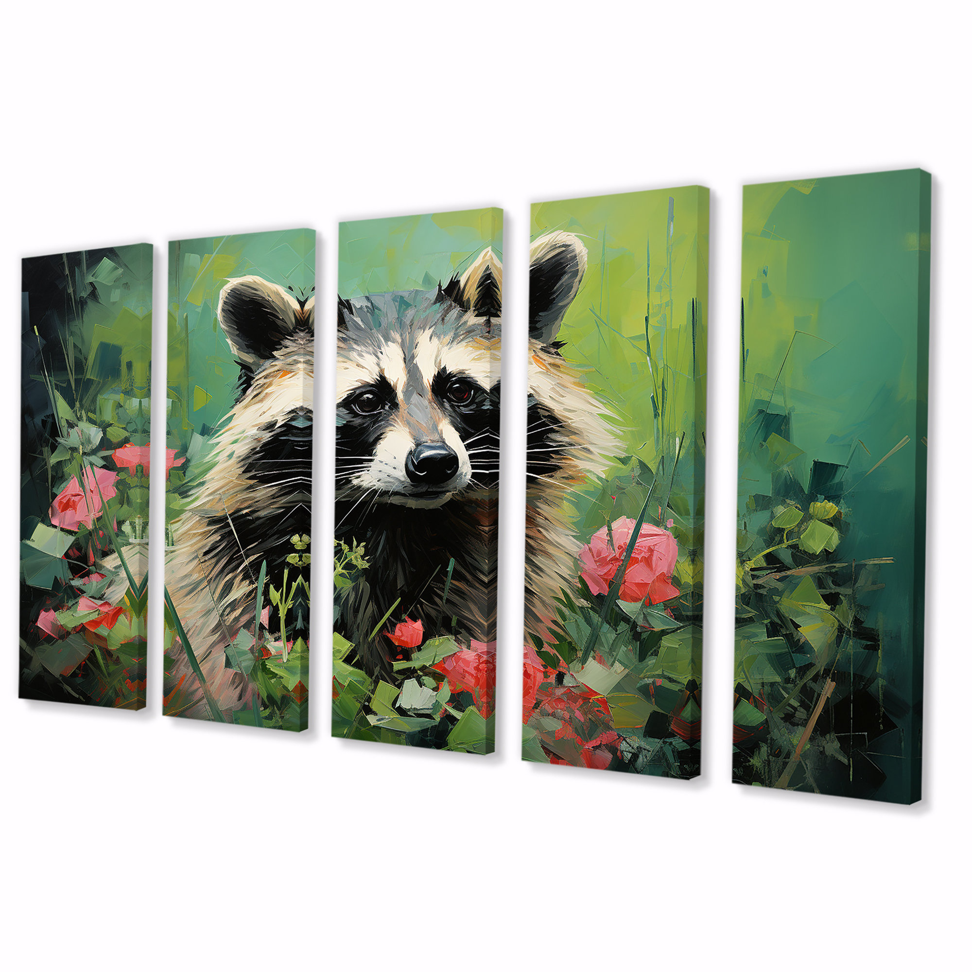 Millwood Pines Black And Green Flower Raccoon Forest - Raccoon 5 Piece ...