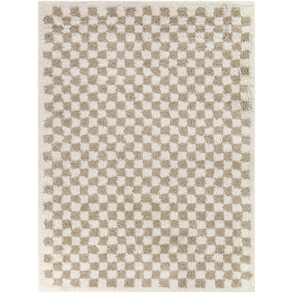 AllModern Walker Beige Checkered Shag Area Rug & Reviews | Wayfair