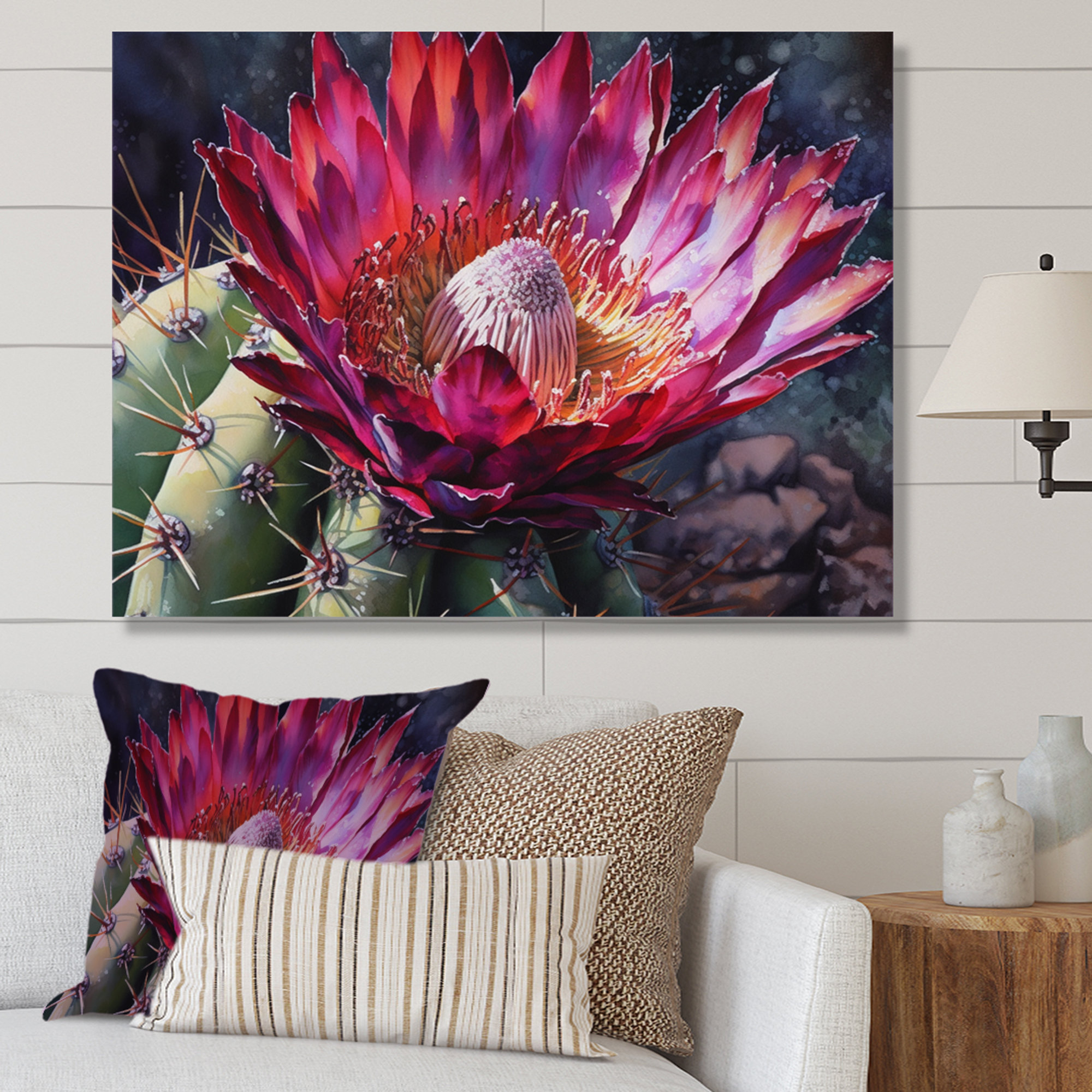 Bungalow Rose Rynesha Pink Green Cactus Flower On Canvas Print | Wayfair