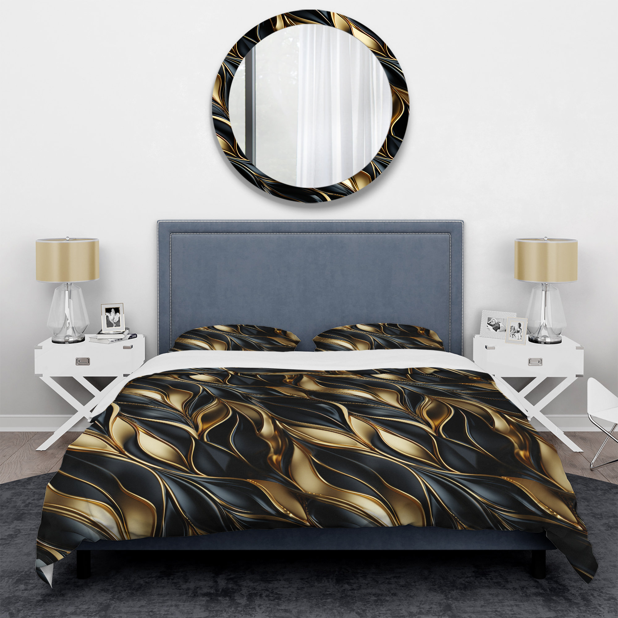 Design Art Opulent Black And Gold Glamour Pattern Bedding | Wayfair