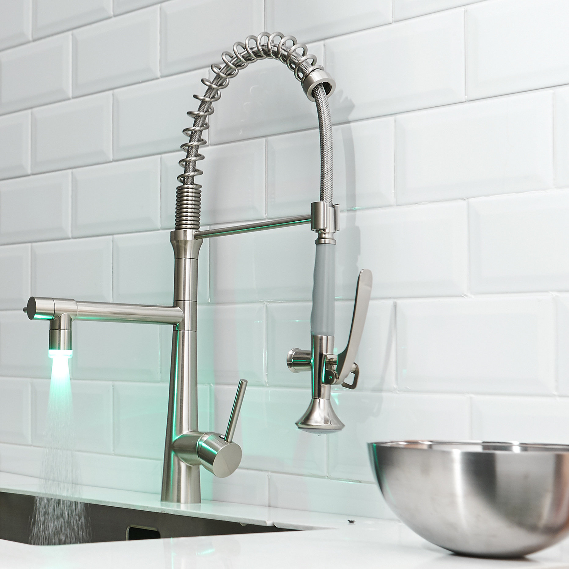 Latitude Run® Brushed Nickel Kitchen Faucet With Heavy Duty Commercial ...