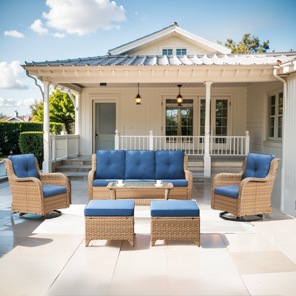Hummuh Carolina 6-Piece Wicker Outdoor Patio Furniture Set With Sofa ...
