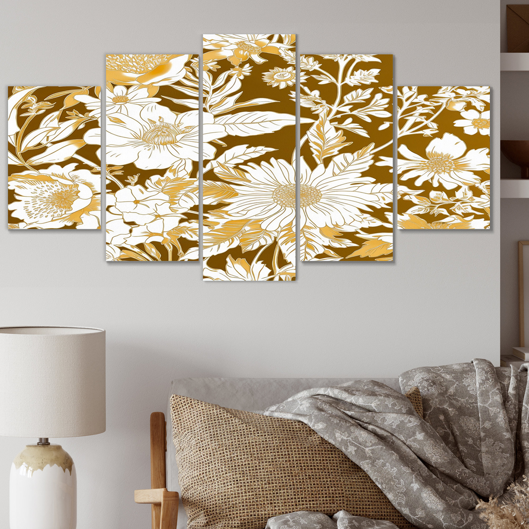 Lark Manor™ Floral Gold Glam Blossoming Wild White Roses I - Rose ...