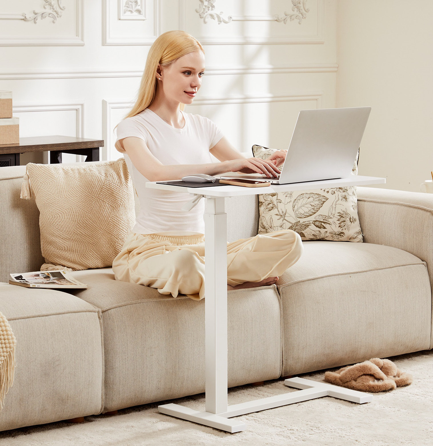 Inbox Zero Adjustable mobile end table,computer desk,mobile standing ...