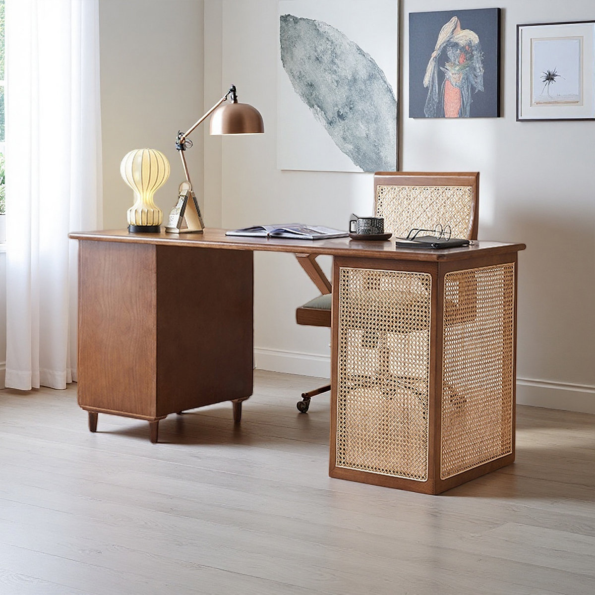 Dakota Fields Modern Rectangular Rattan Solid Wood Desks - Wayfair Canada