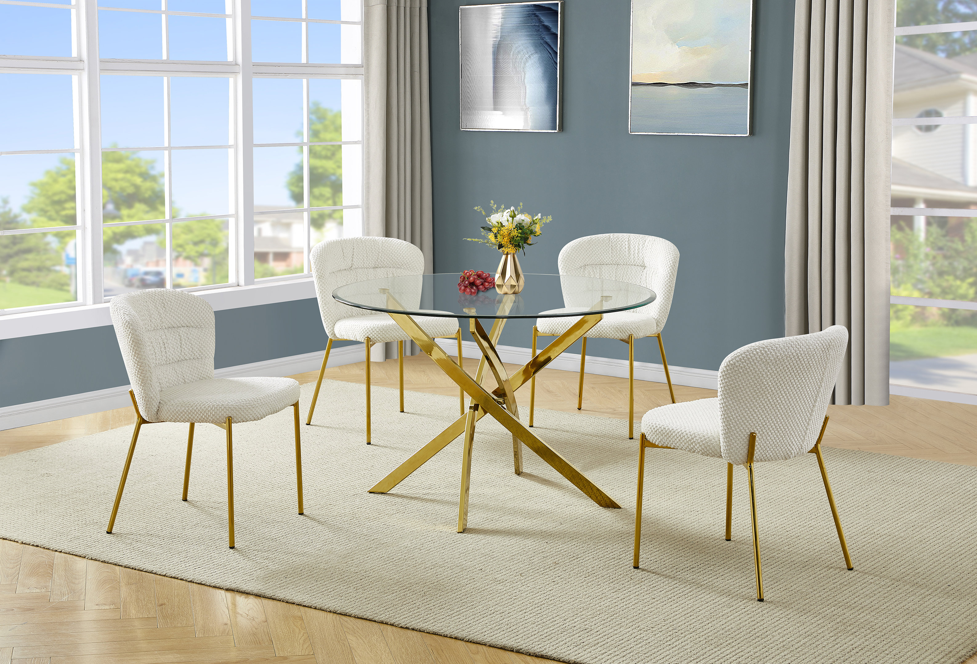 Mercer41 Circular Tempered Glass Dining Set With Fluffy Chairs | Wayfair