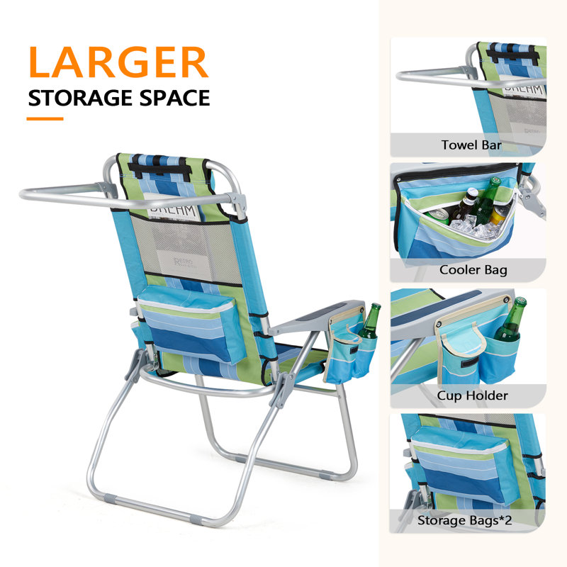Arlmont & Co. Blue&Green Aluminum Folding Beach Chair(Set Of 1) | Wayfair
